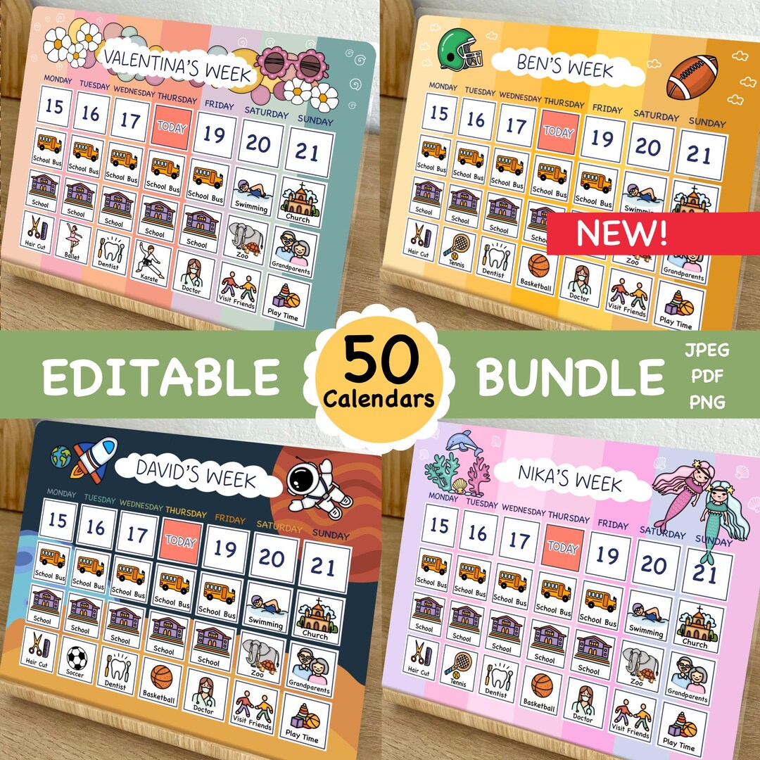 Editable Weekly Visual Calendar Bundle: Daily Visual Schedule (digital ...