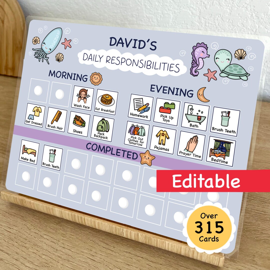 Editable Daily Responsibilities Chore Chart for Kids (digital Download ...