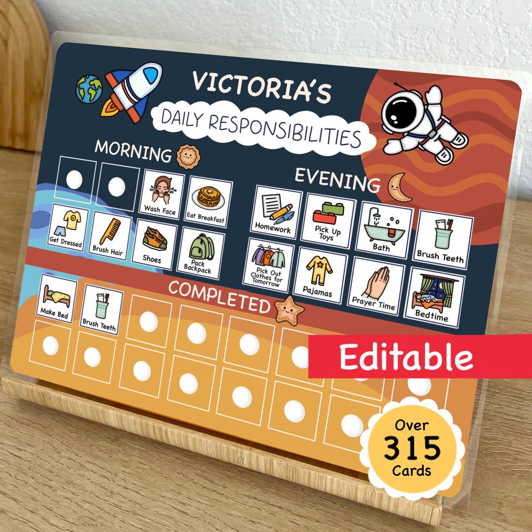 Editable Daily Responsibilities Chore Chart for Kids (digital Download ...