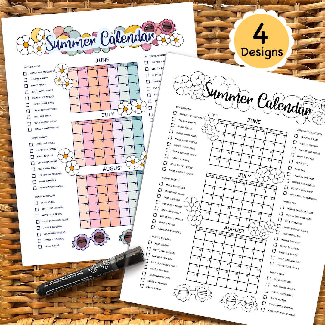 Summer Bucket List Printable: Kids Calendar, Family Planner (digital ...