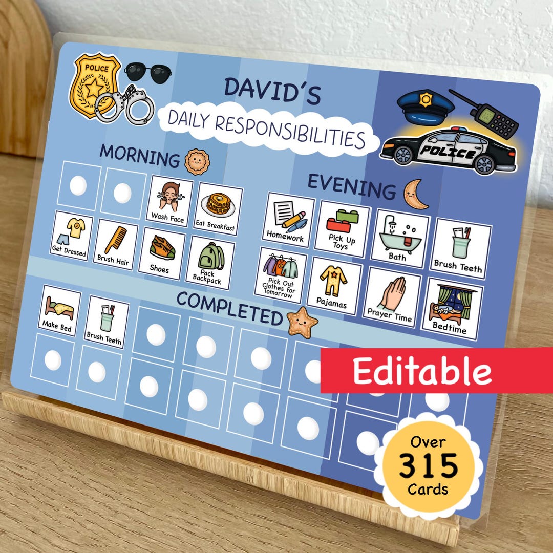 Editable Daily Responsibilities Chore Chart for Kids (digital Download ...
