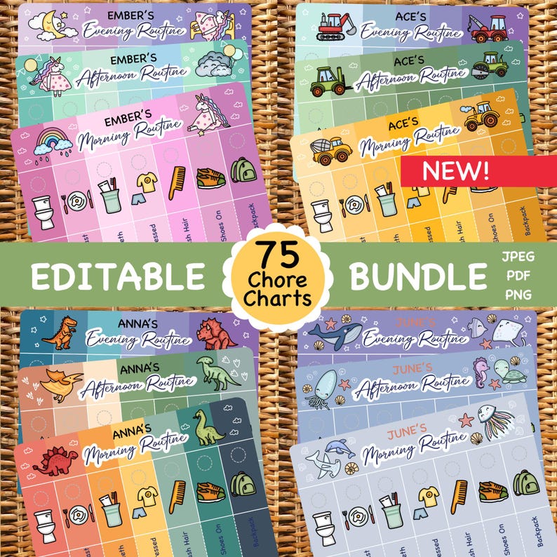 Editable Kids Routine Chart Ultimate Bundle: Daily Visual Schedule ...