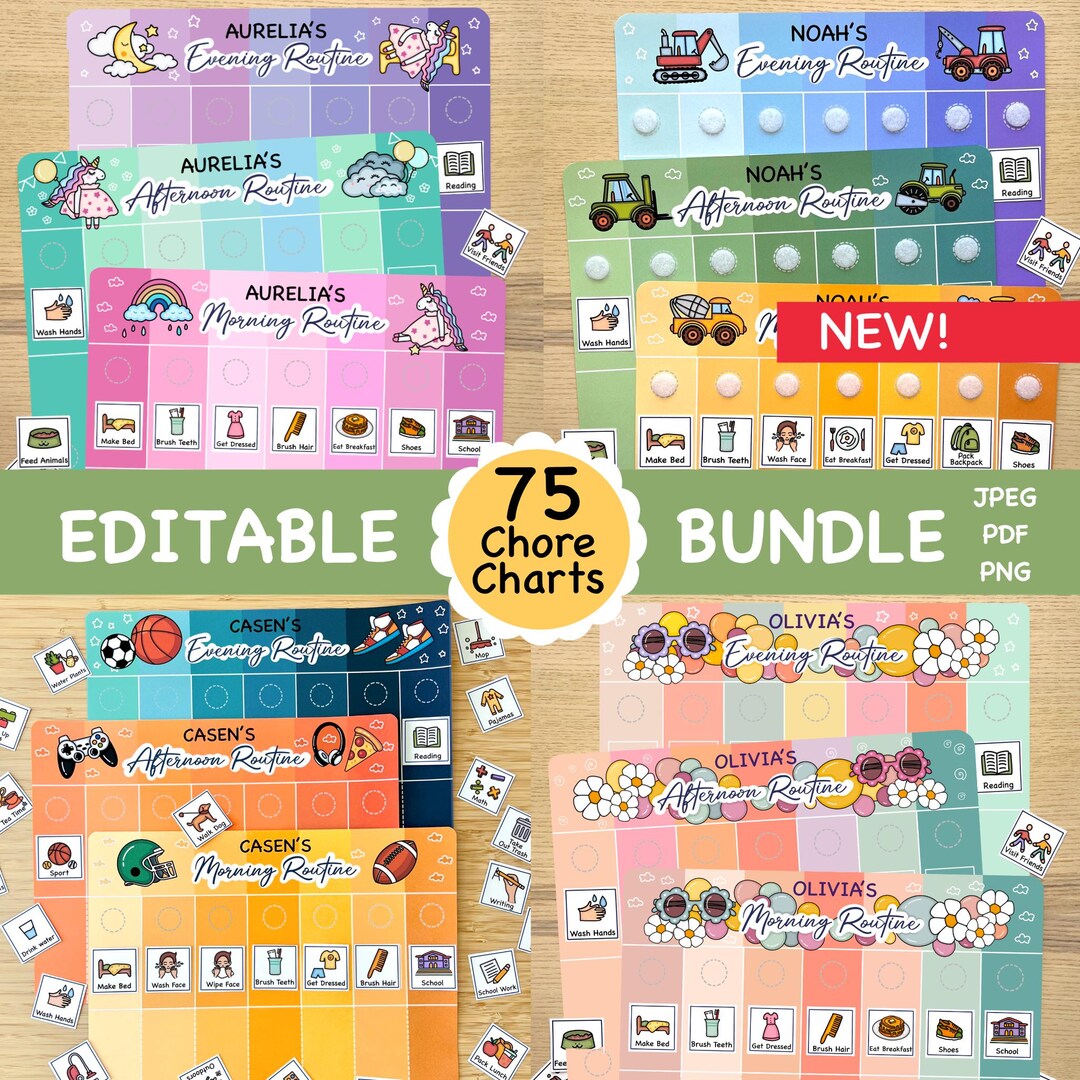 Editable Kids Routine Chart Ultimate Bundle: Daily Visual Schedule ...