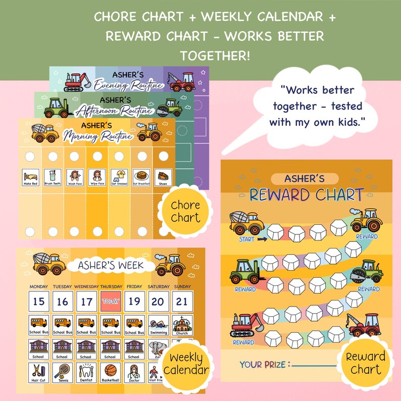 Kids Chore Chart Bundle: Daily Routine, Visual Schedule (digital ...