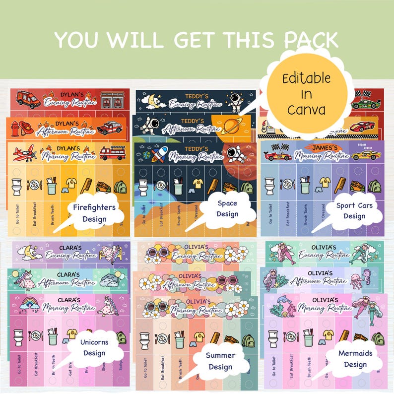 Editable Kids Routine Chart Ultimate Bundle: Daily Visual Schedule ...