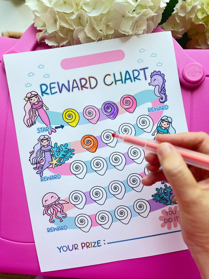 Mermaid Reward Chart for Kids: Toddler Chore & Behavior Tracker ...