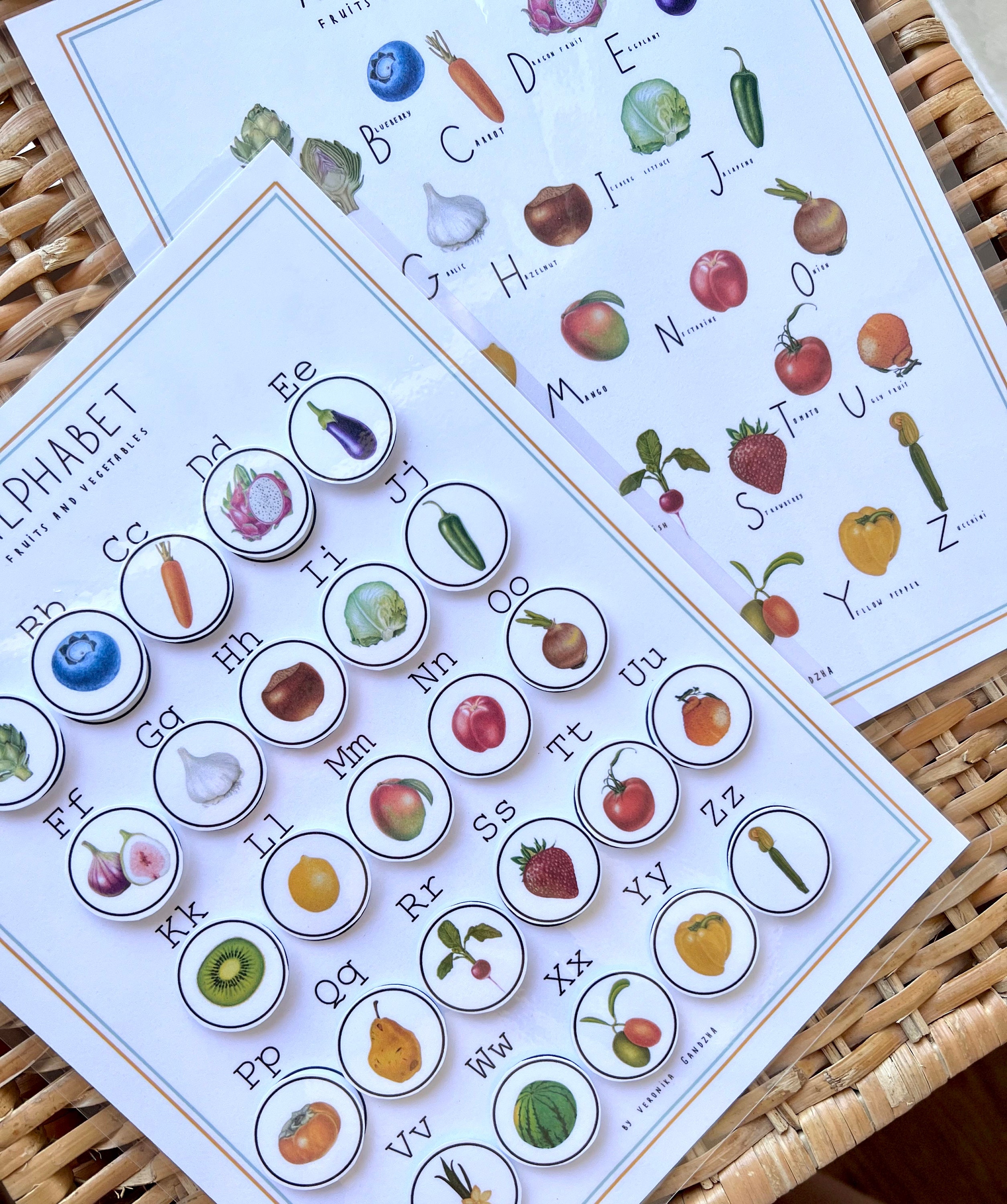 Printable Alphabet Game: Beginning Sounds, Fruits & Vegetables (digital ...