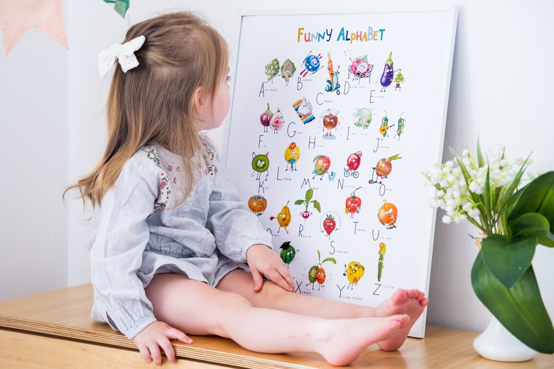 Educational English Alphabet Poster, Playroom Wall Decor, Preschool ...