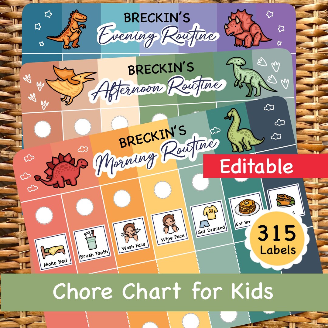 Dinosaur Routine Chart: Morning, Afternoon, Evening Visual Schedule ...