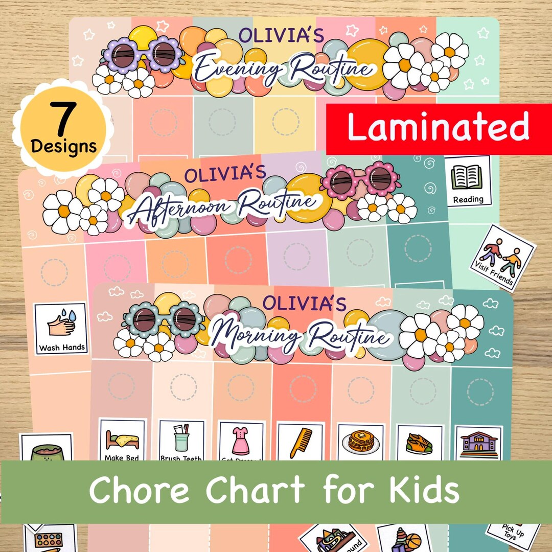 Boho Laminated Kids Routine Chart: Morning, Afternoon, Evening Routine ...