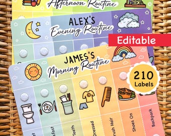 Morning & Evening Routine for Children, Editable Visual Schedule, Boho ...