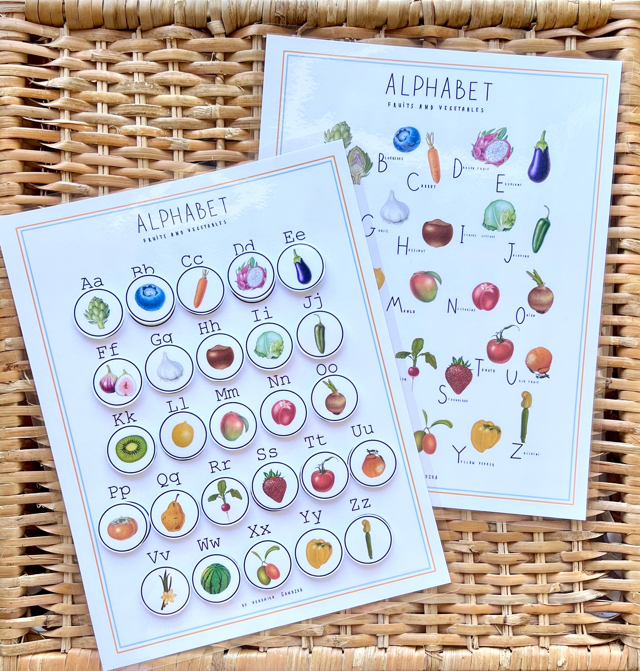 Printable Alphabet Game: Beginning Sounds, Fruits & Vegetables (digital ...