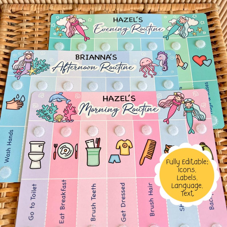 Mermaids Routine Chart: Editable Visual Schedule for Toddlers (digital ...