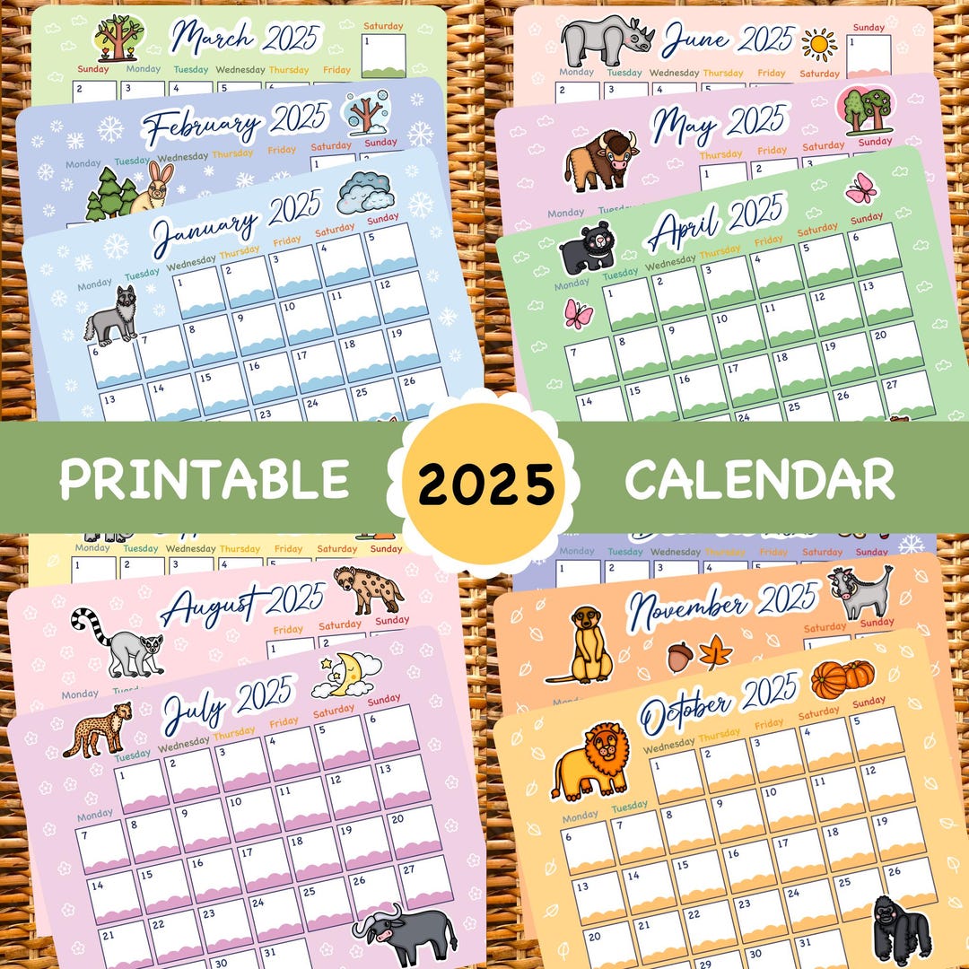 2025 Calendar Printable for Kids, Digital Planner, Wall Calendar ...