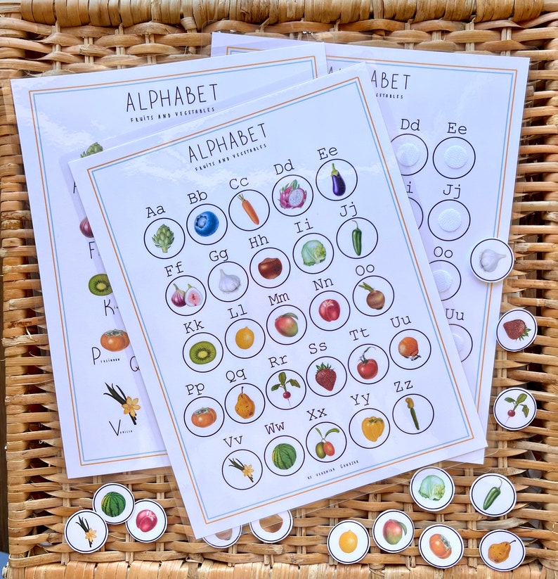 Printable Alphabet Game: Beginning Sounds, Fruits & Vegetables (digital ...