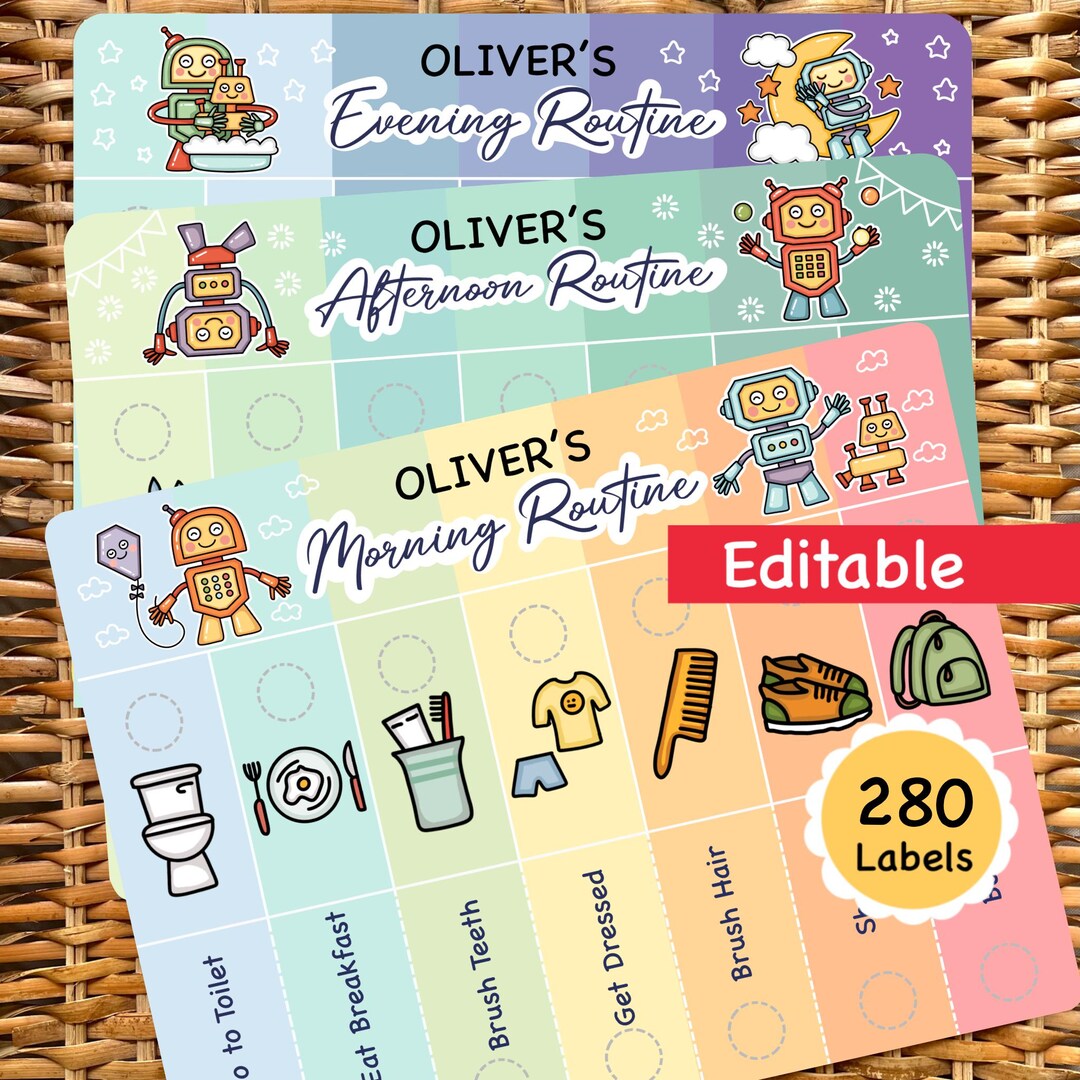 Editable Kids Routine Chart: Daily Visual Schedule, Morning, Bedtime ...