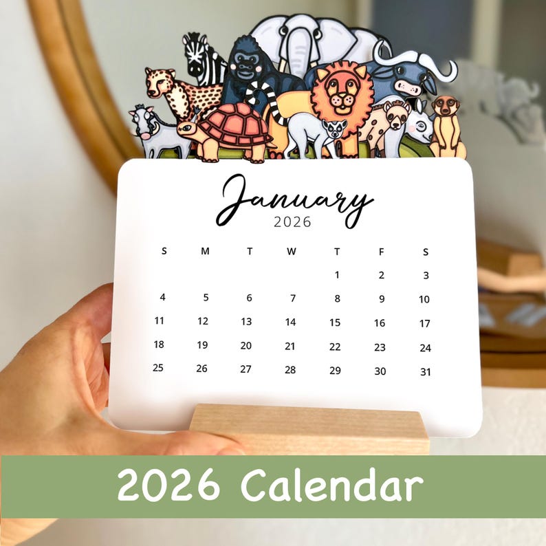 Safari Animals Desk Calendar 2026: Printable PNG, PDF (digital Download ...