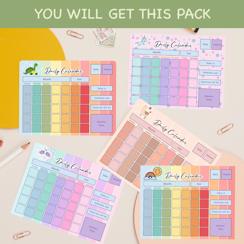 Daily Kids Calendar 2026, Homeschool Wall Calendar, Perpetual Calendar ...