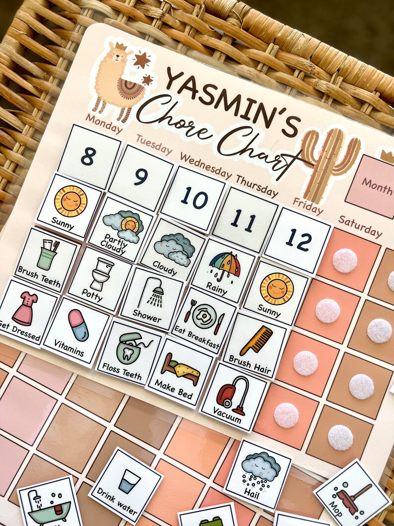 Laminated Kids Chore Chart: Visual Routine Planner With Activity Cards ...