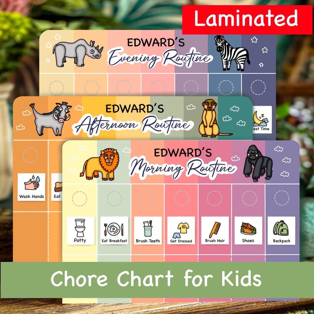 Personalized Kids Routine Chart: Laminated Visual Schedule, Chore Chart ...