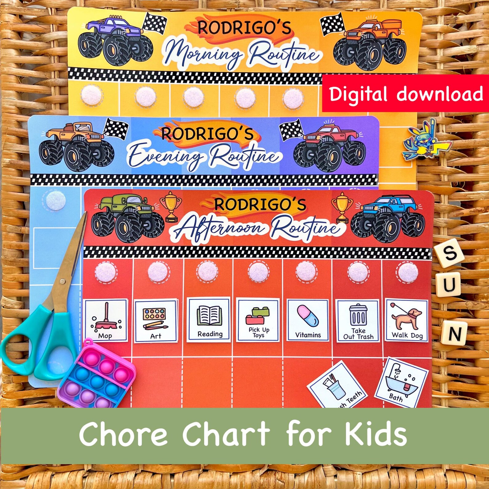 Kids Chore Chart: Daily Routine Visual Schedule (digital Download, 8 ...