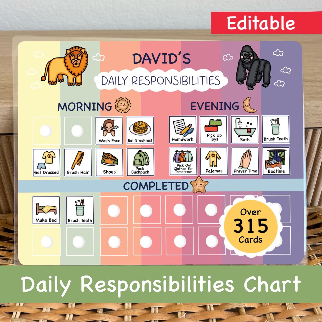 Editable Daily Responsibilities Chore Chart for Kids (digital Download ...