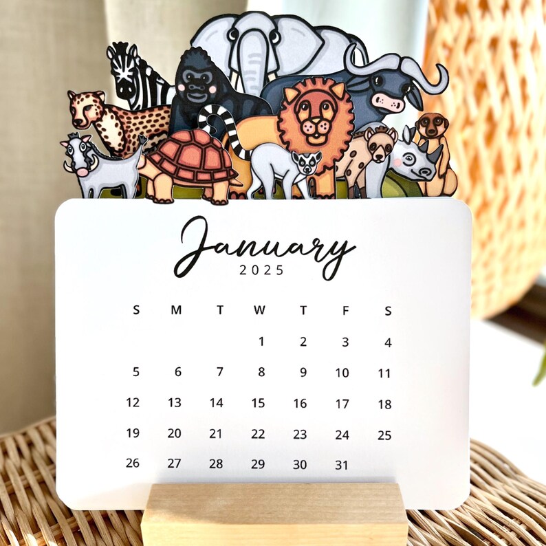 Safari Animals Desk Calendar 2026: Printable PNG, PDF (digital Download ...