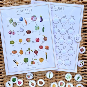 Printable Alphabet Game: Beginning Sounds, Fruits & Vegetables (digital ...