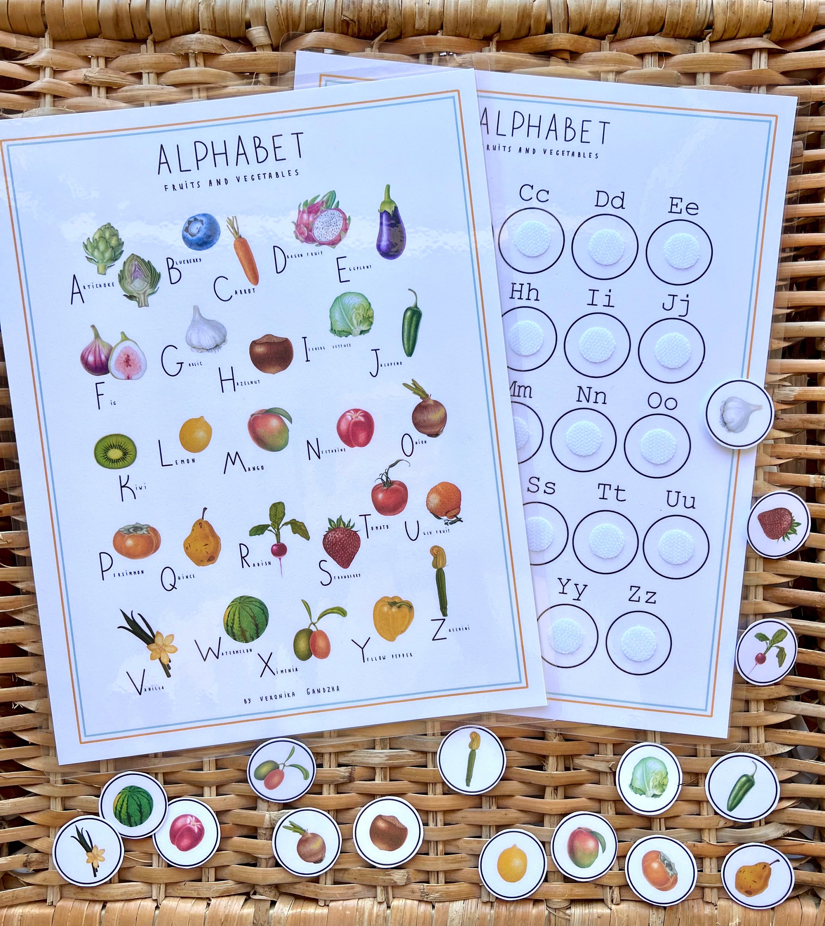 Printable Alphabet Game: Beginning Sounds, Fruits & Vegetables (digital ...