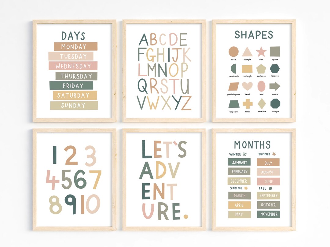 Boho Educational Posters, 6 Homeschool Prints, Montessori Classroom ...