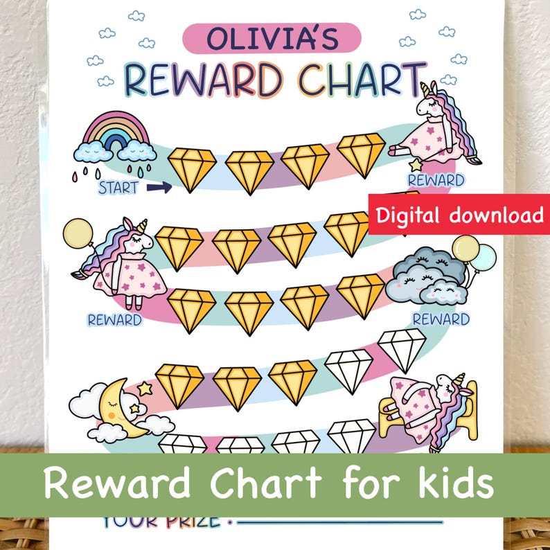 Unicorn Reward Chart for Kids: Toddler Chore & Behavior Tracker ...