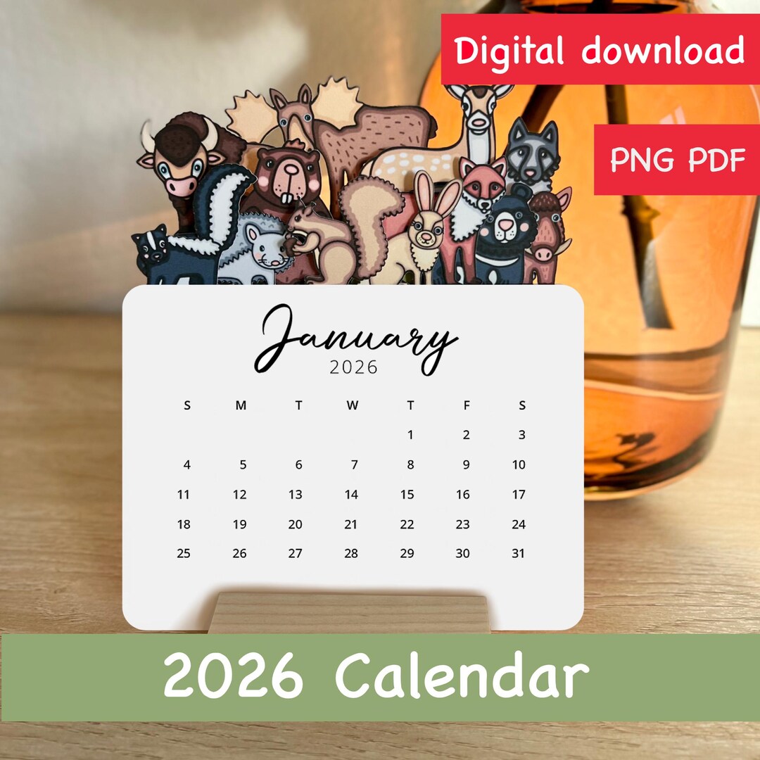 2026 Forest Animal Desk Calendar: Printable PNG & PDF (letter Size ...