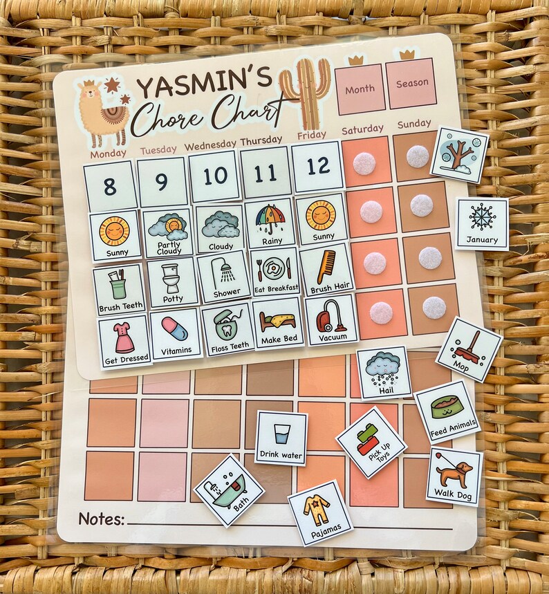 Laminated Kids Chore Chart: Visual Routine Planner With Activity Cards ...