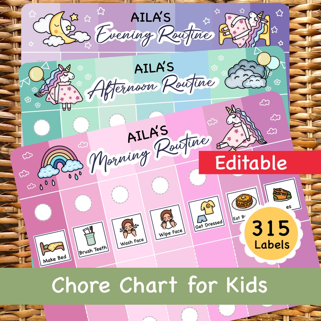 Unicorn Kids Routine Chart: Editable Morning, Afternoon, Evening Chore ...