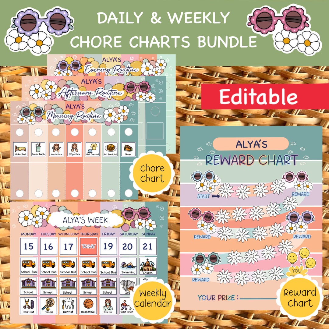 Kids Chore Chart Bundle: Daily Routine, Visual Schedule (digital ...