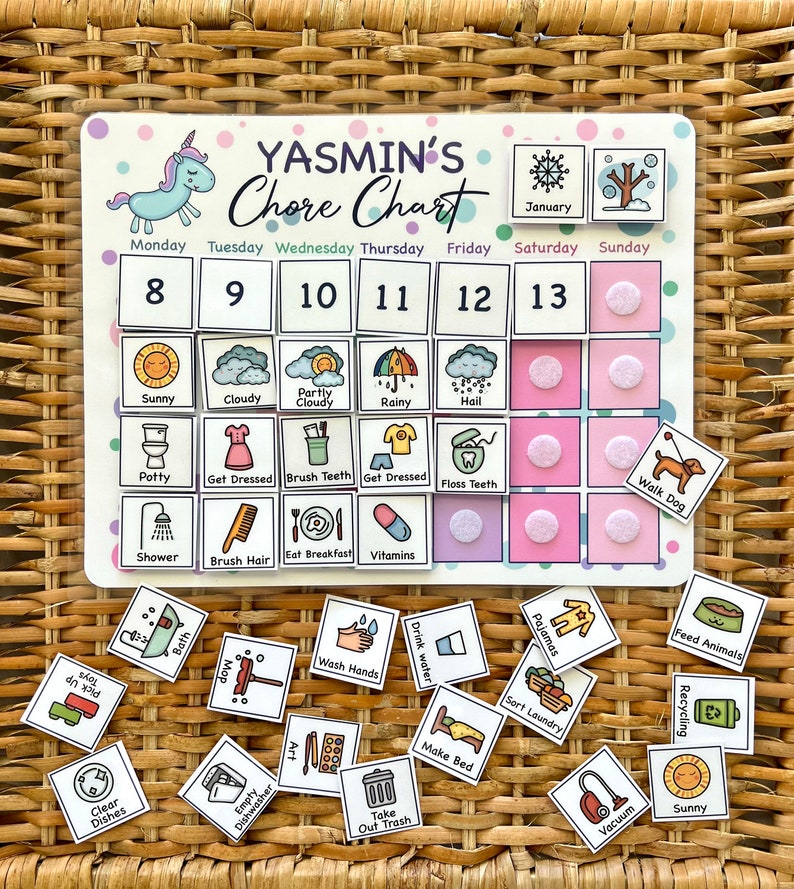Laminated Kids Chore Chart: Visual Routine Planner With Activity Cards ...
