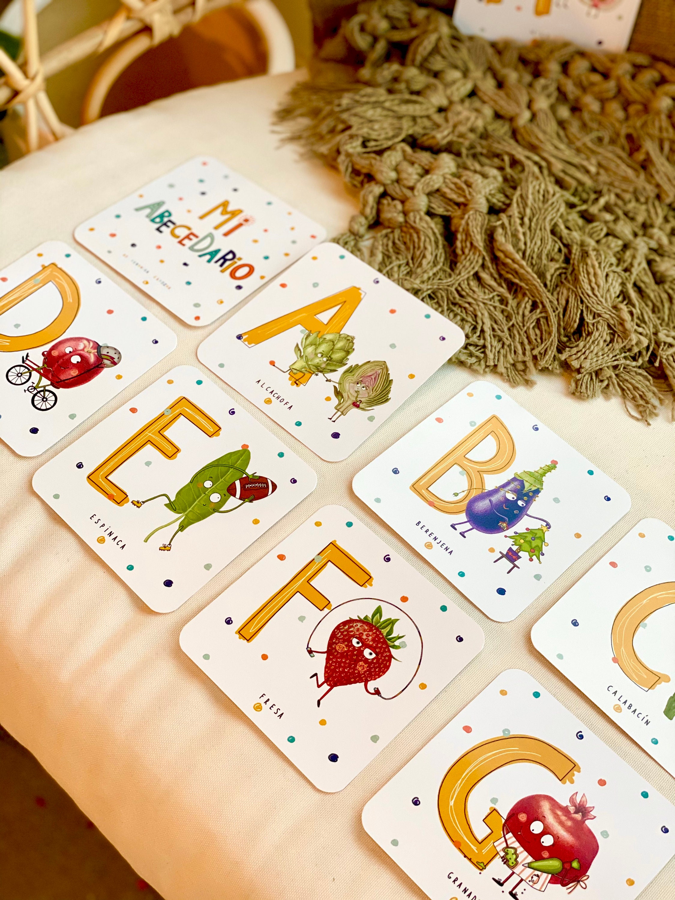Spanish Alphabet Flash Cards: Fruits & Vegetables, Montessori Learning ...