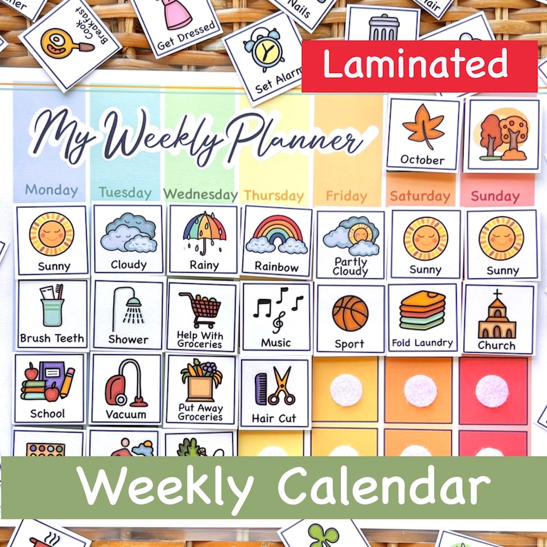 Laminated Kids Weekly Calendar: Visual Routine Chart - Etsy