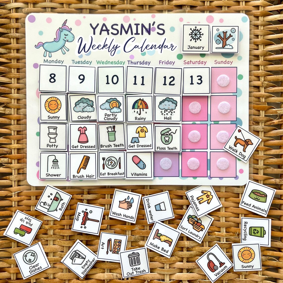 Laminated Kids Weekly Visual Calendar: Toddler Routine Chart With 241 ...