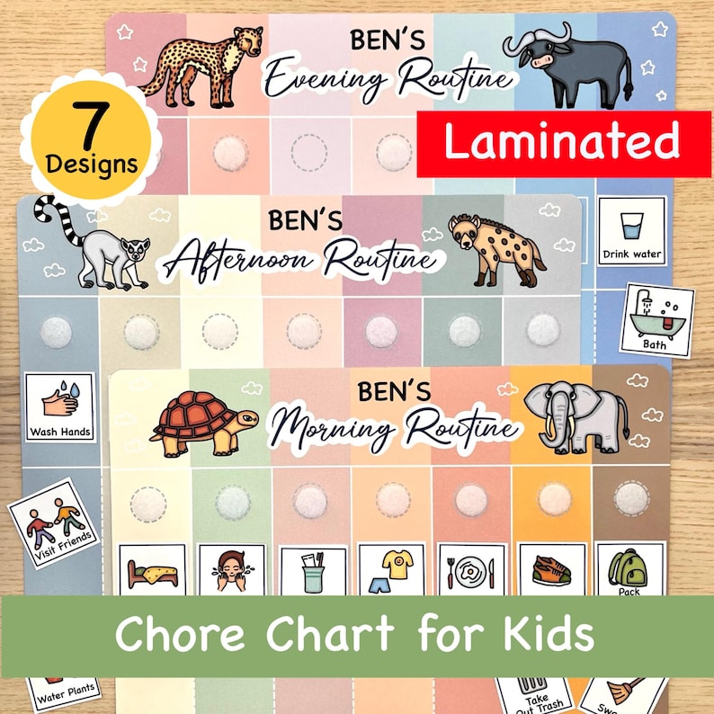 Laminated Kids Routine Chart: Morning, Afternoon, Evening Chore Chart ...