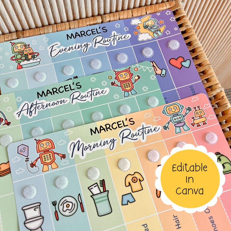 Editable Kids Routine Chart: Daily Visual Schedule, Morning, Bedtime ...
