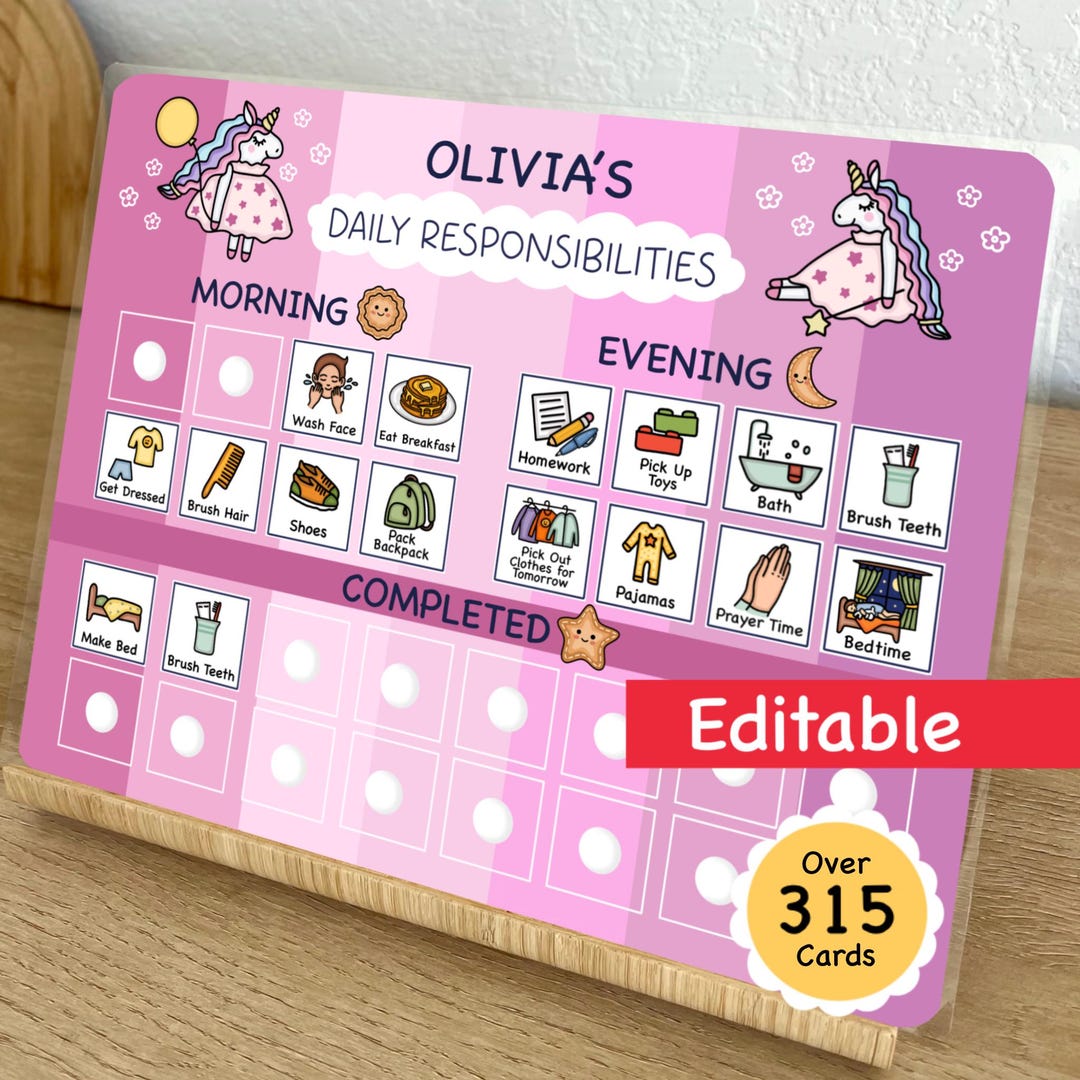 Editable Daily Responsibilities Chore Chart for Kids (digital Download ...