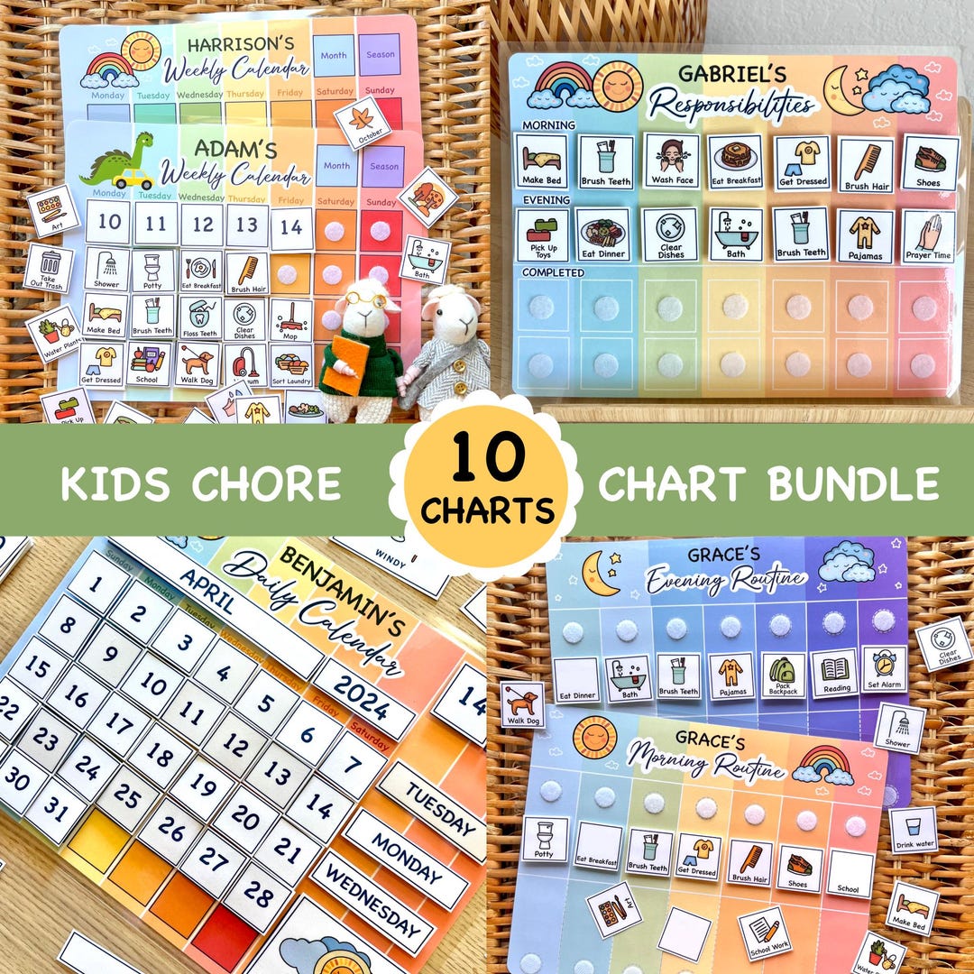 Kids Chore Chart Bundle: Daily Routine Visual Schedule (digital ...