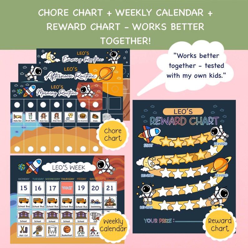 Kids Chore Chart Bundle: Reward Chart, Weekly Visual Calendar, Morning ...
