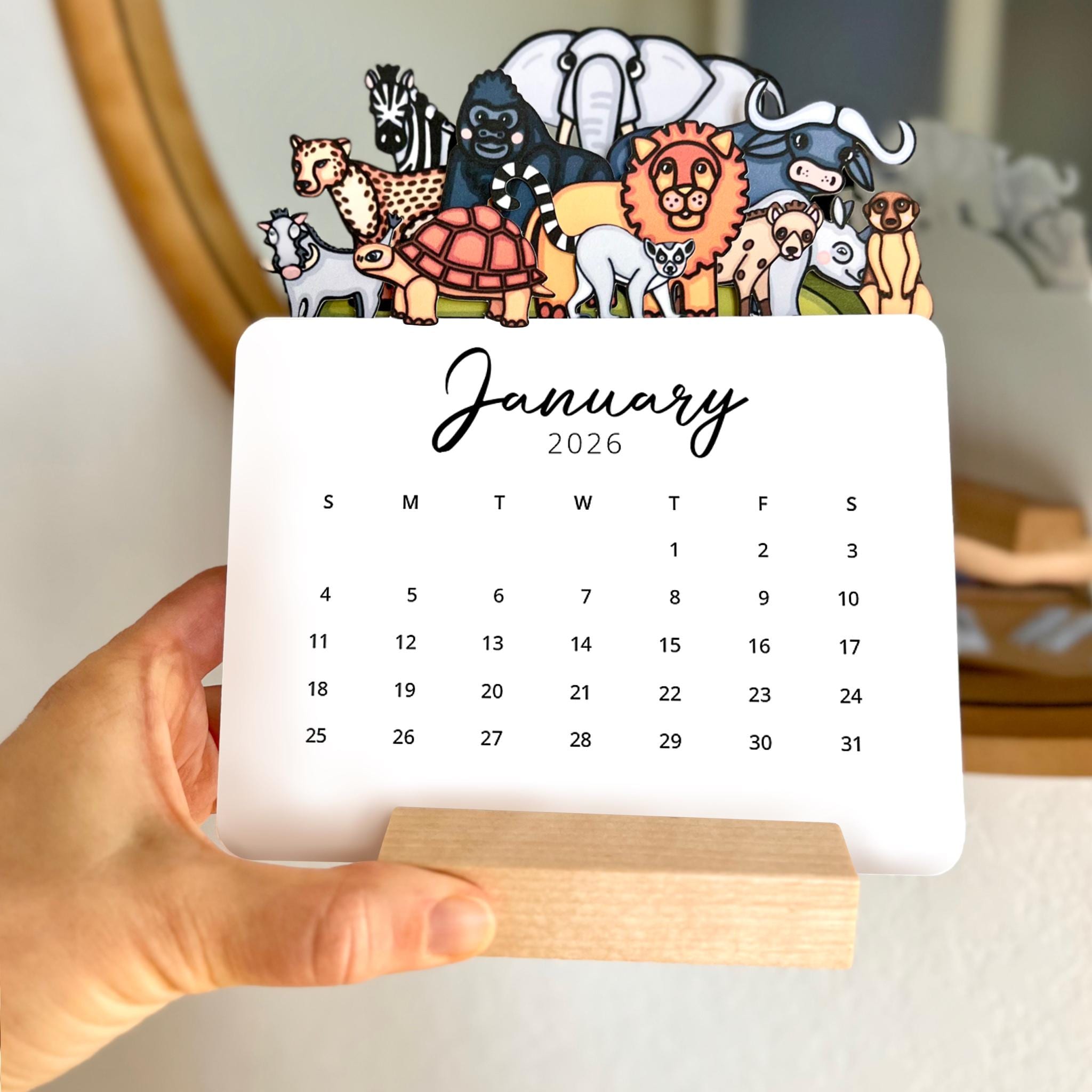 Safari Animals Desk Calendar 2026: Printable PNG, PDF (digital Download ...