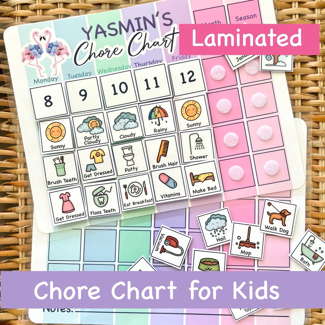 Laminated Kids Chore Chart: Visual Routine Planner With Activity Cards ...