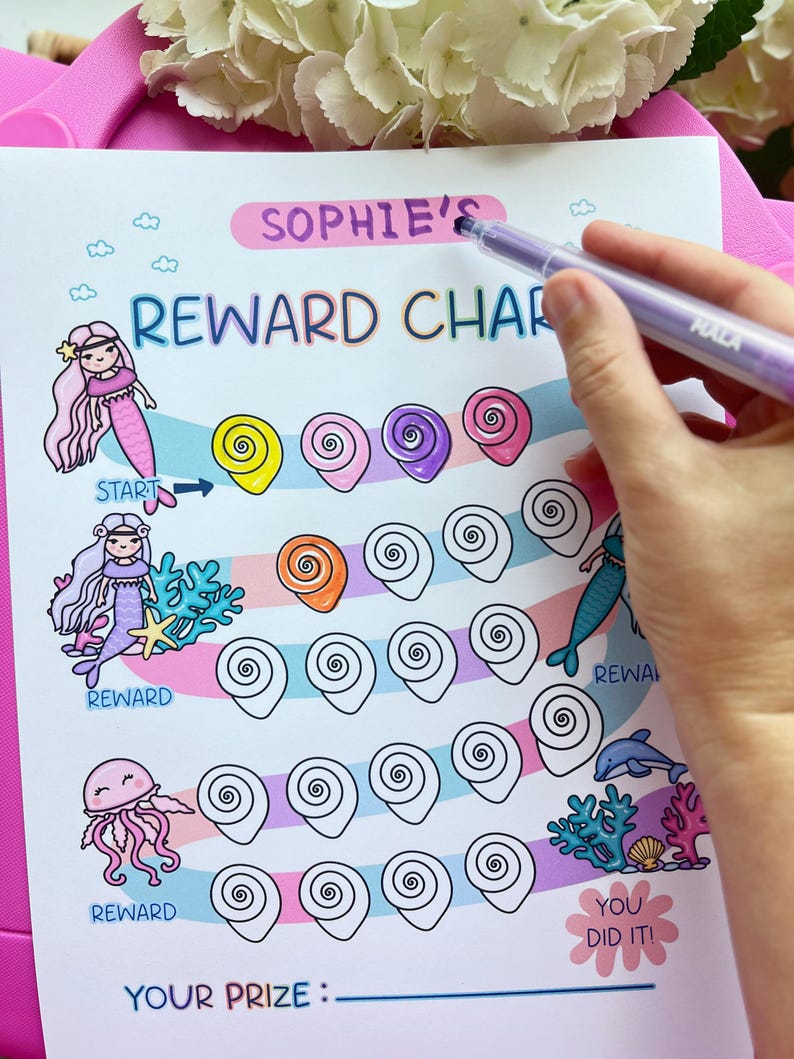 Mermaid Reward Chart for Kids: Toddler Chore & Behavior Tracker ...