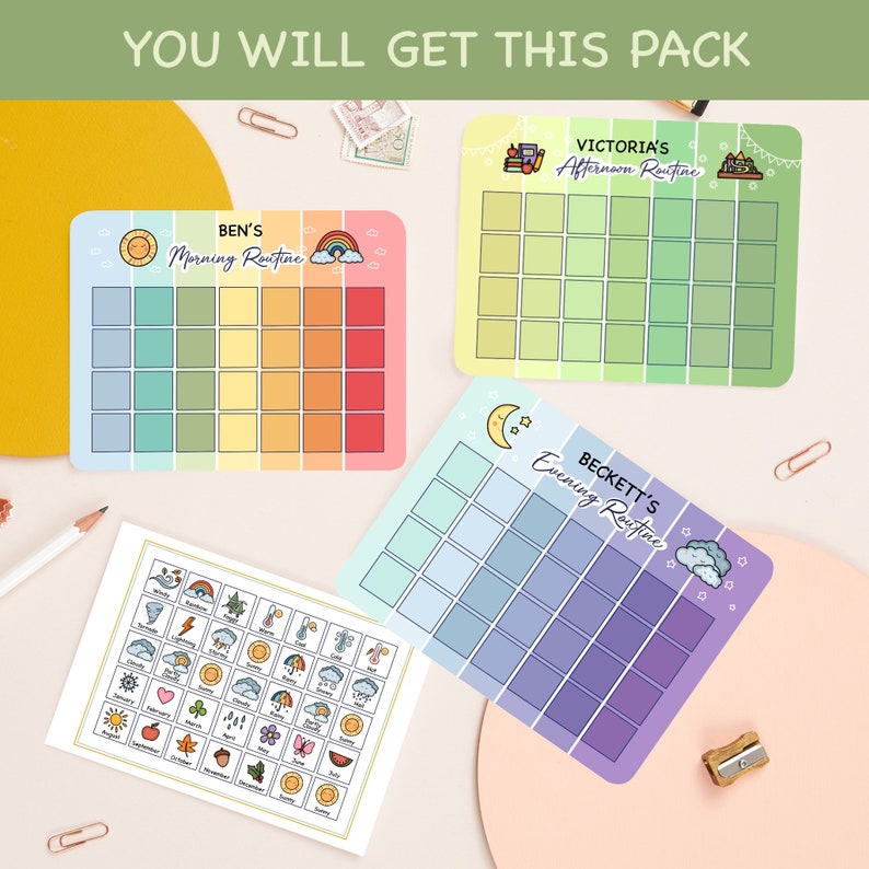 Laminated Kids' Visual Schedule: Morning, Afternoon, Evening Routine ...