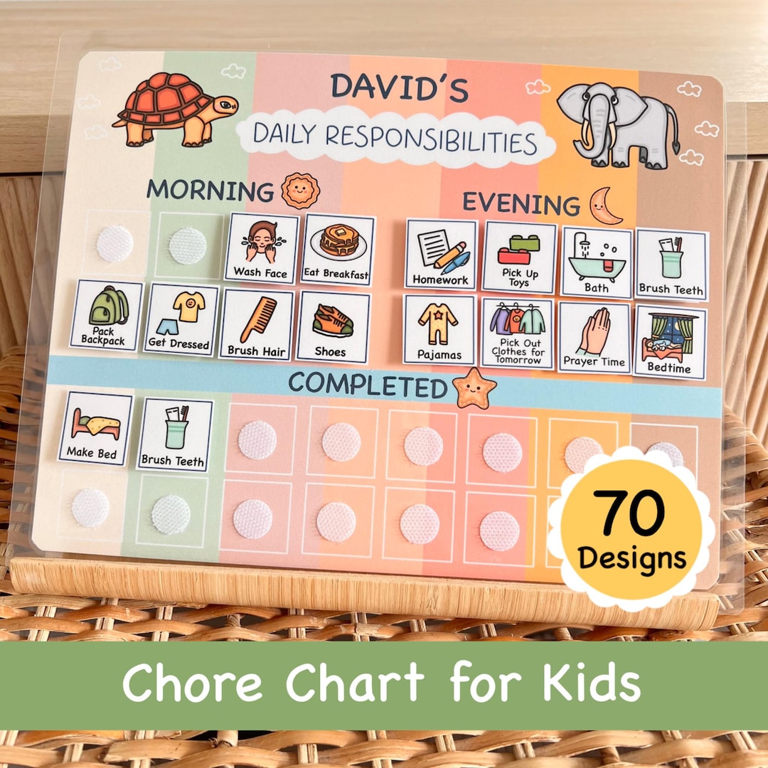 Laminated Kids Chore Chart, Kids Daily Responsibilities Chart, Morning ...