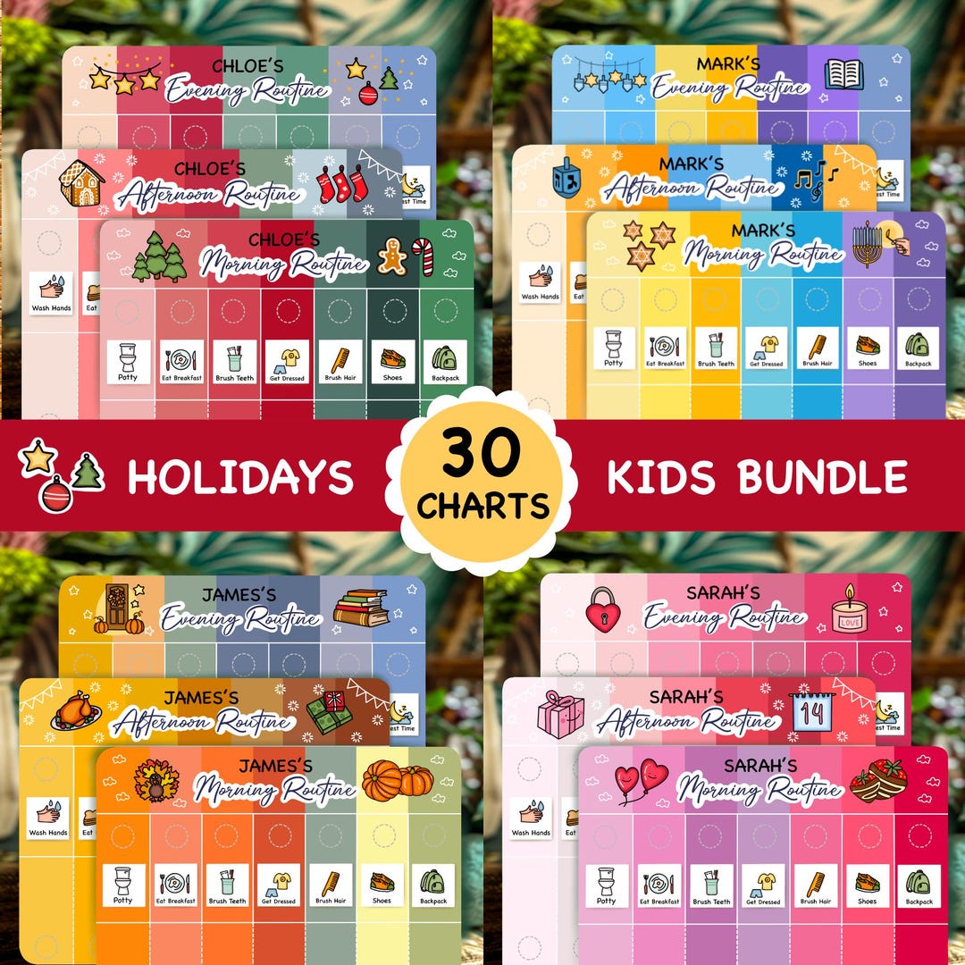 Kids Chore Chart Bundle: Daily Routine Visual Schedule (digital ...